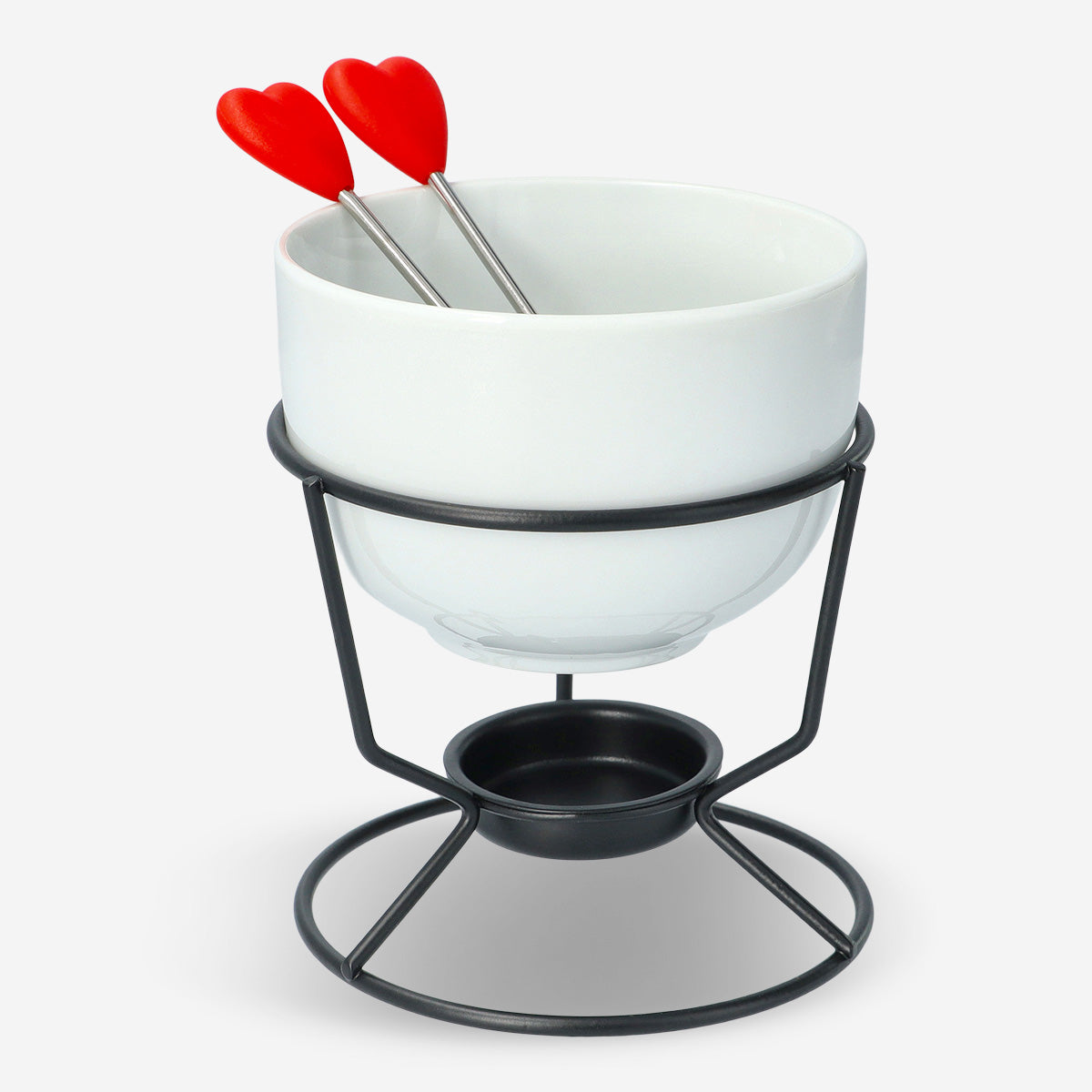 FONDUE SET FOR CHOCOLATE STAND W. BOWL & 2 HEART FORKS | Flying Tiger ...